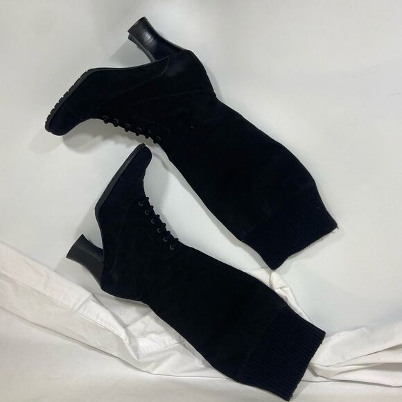 me too | Shoes | Vintage Me Too Black Suede Knee High Lace Up Suede ...